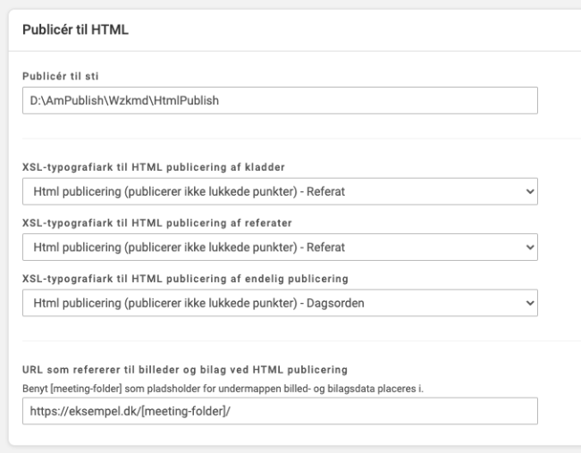 Hvilke indstillinger kan jeg foretage til publicering til HTML? | Support FirstAgenda